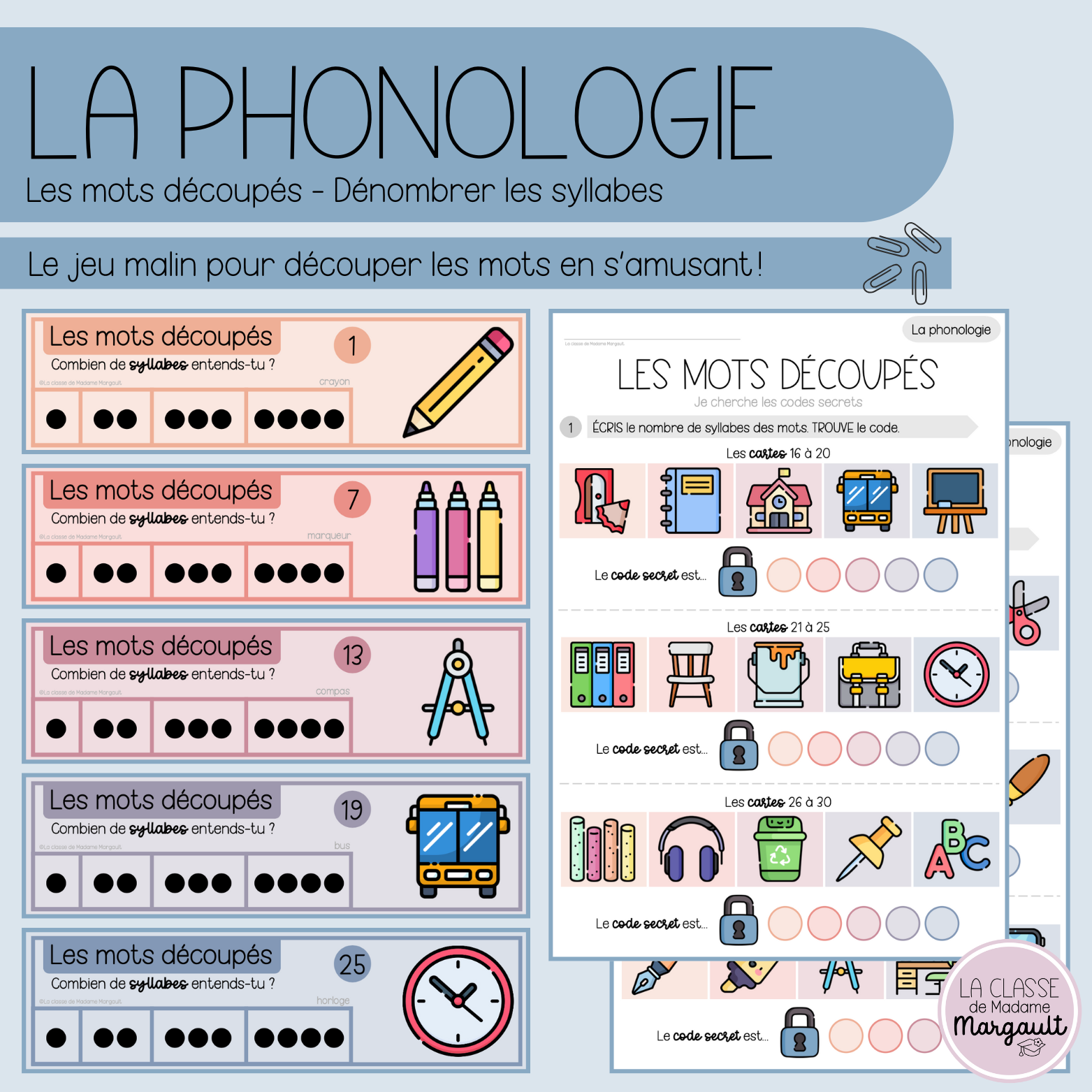 Jeu des syllabes - Le matériel scolaire – La classe de Madame Margault